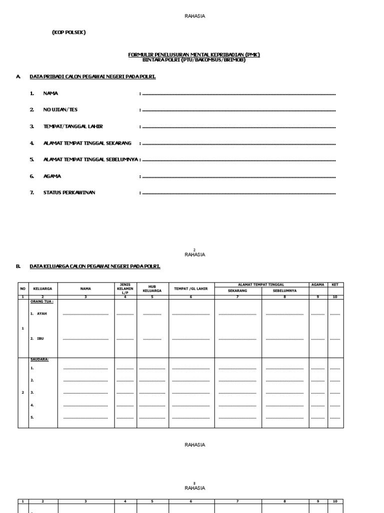 Lembar Formulir PMK Bintara | PDF