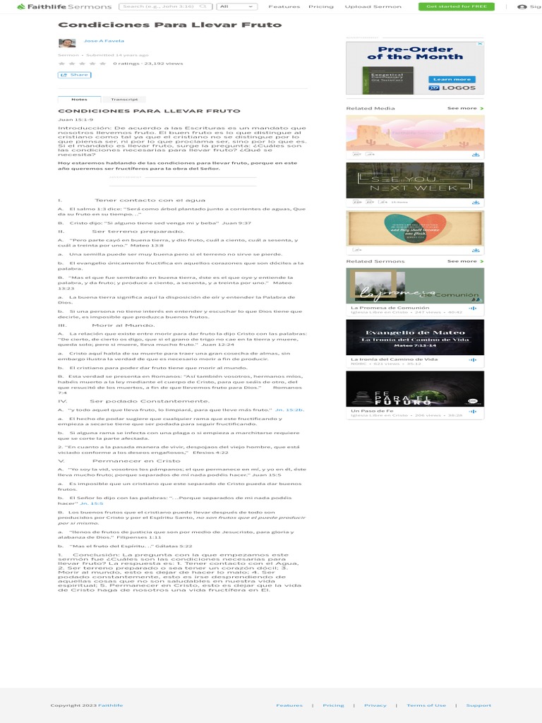 Condiciones para Llevar Fruto - Faithlife Sermons | PDF | Cristo (título) | Religiones abrahámicas