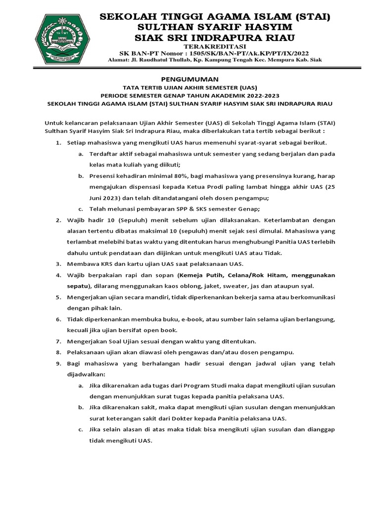 Sop Pelaksanaan Uas Genap | PDF