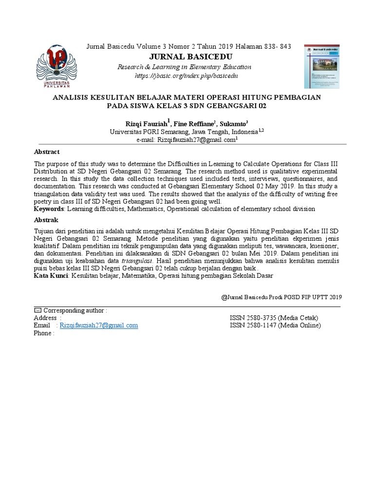 Kesulitan Belajar Pembagian Kelas 3 SD | PDF | Karier & Perkembangan