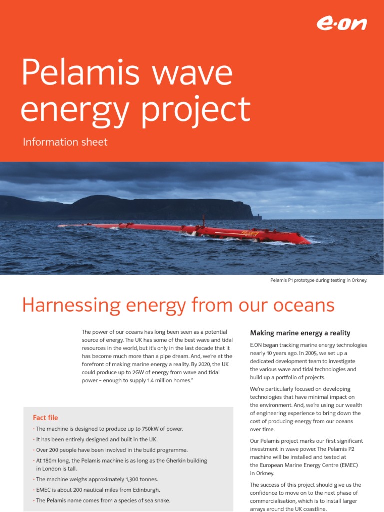 Pelamis Wave Energy Project Overview | PDF | Renewable Resources ...