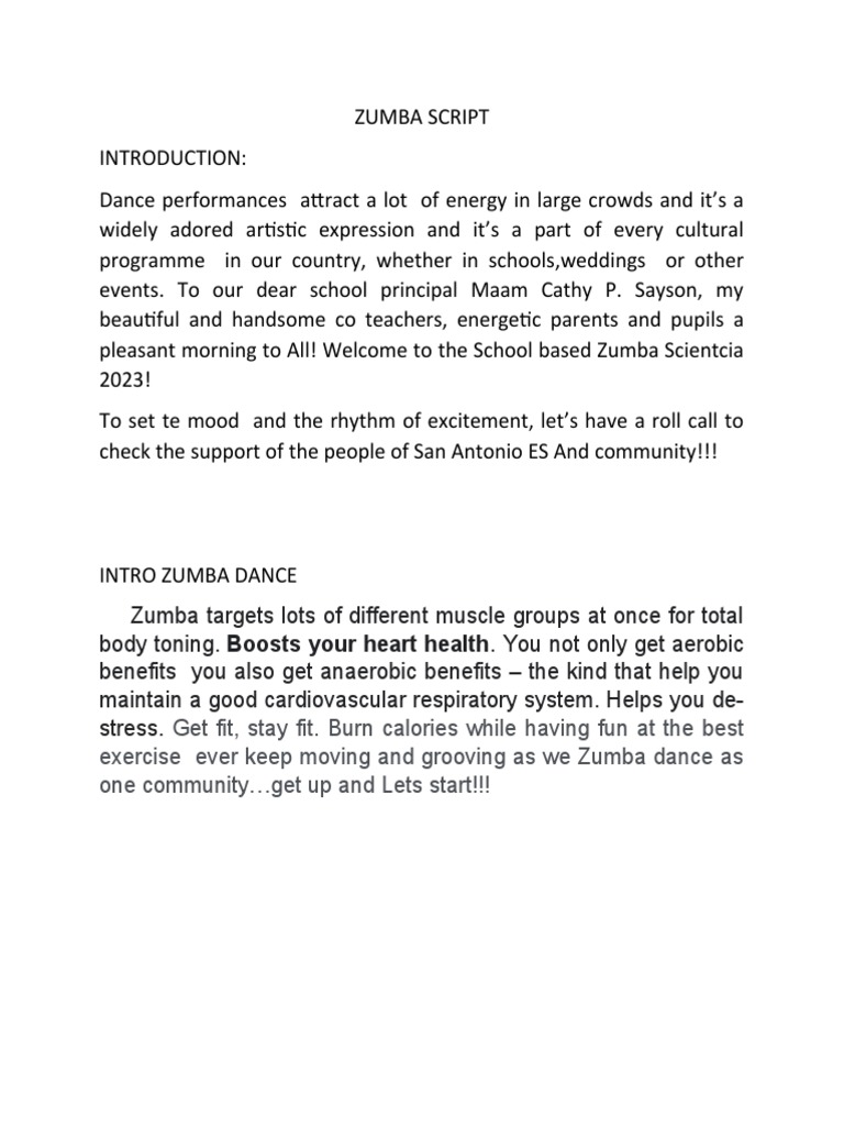 ZUMBA SCRIPT | PDF