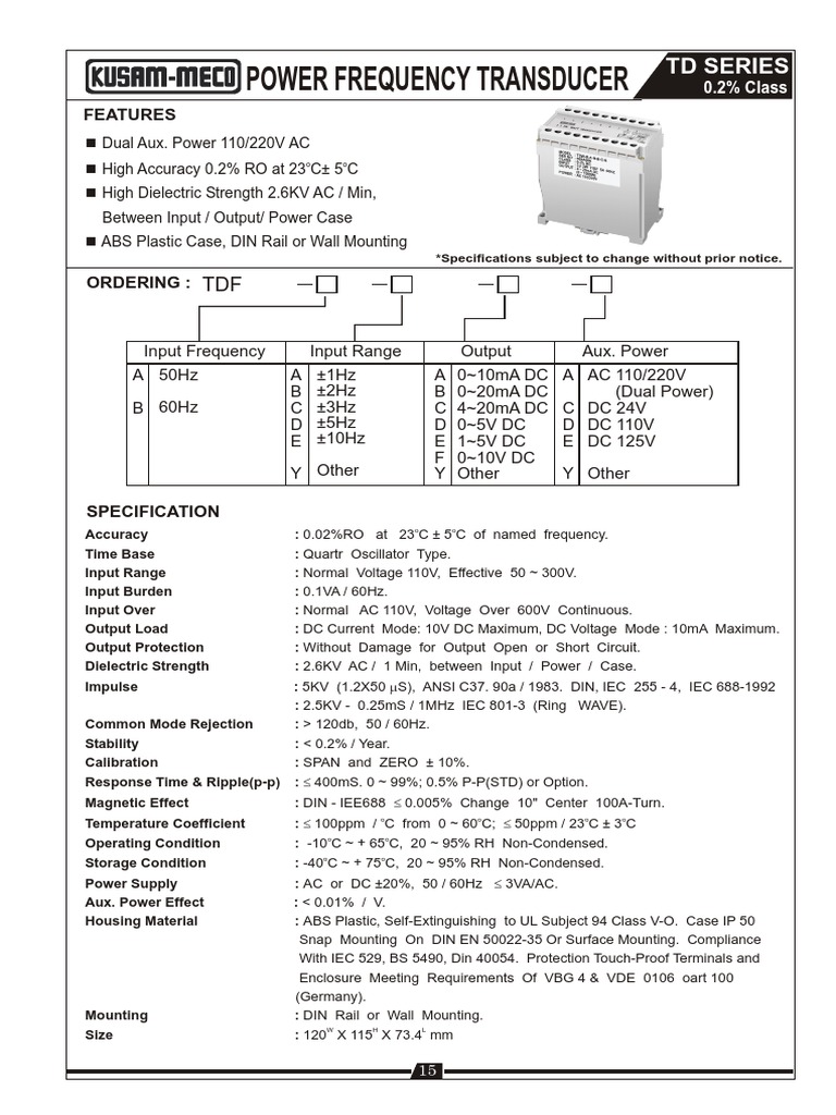 Power Frequency Transducer | PDF | Alternating Current | Electrical ...