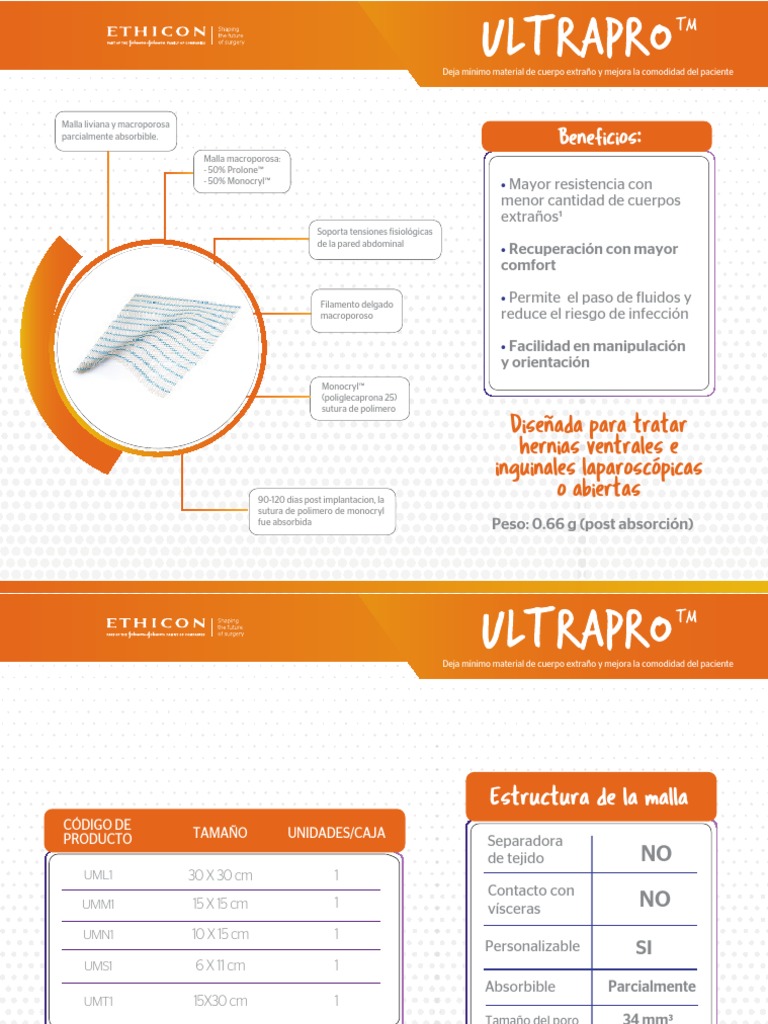 Folleto Malla Ultrapro para Hernias Ventrales e Inguinales Abiertas y LAP 133340-200225 | PDF ...