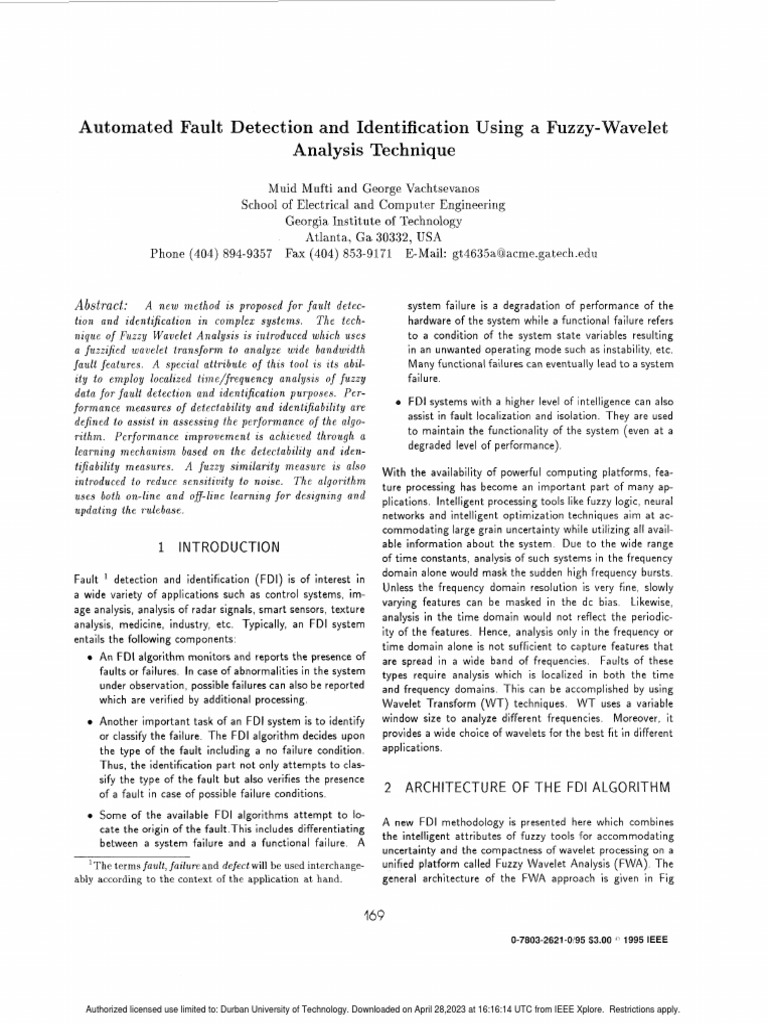 Automated Fault Detection And Identification Using A Fuzzy Wavelet Analysis Technique Pdf