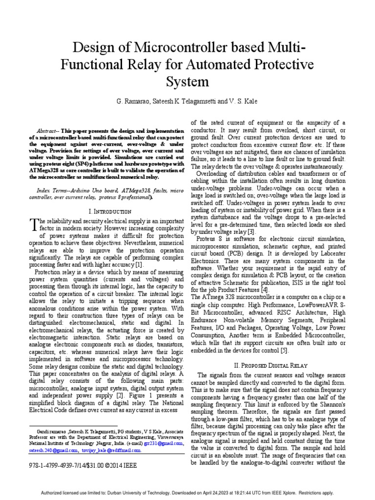 Design of Microcontroller Based Multi-Functional Relay For Automated Protective System | PDF ...
