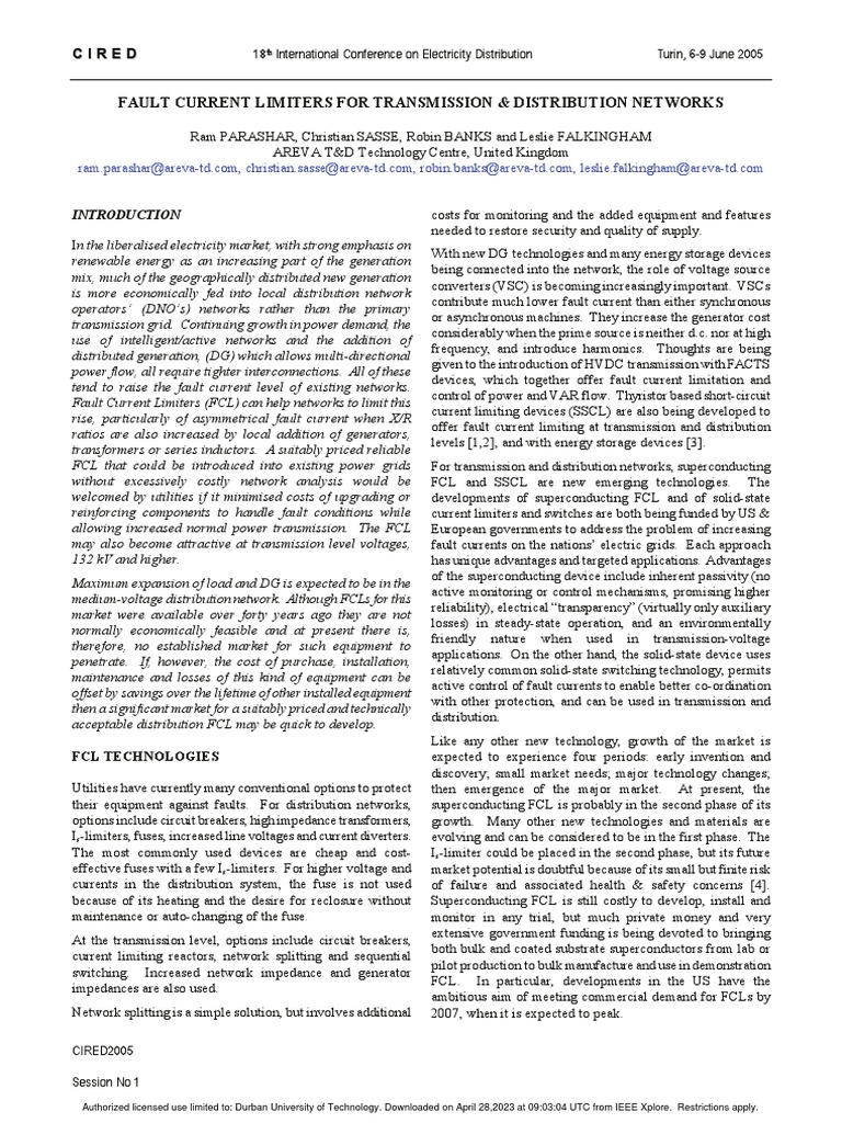 Fault Current Limiters For Transmission Amp Distribution Networks | PDF ...