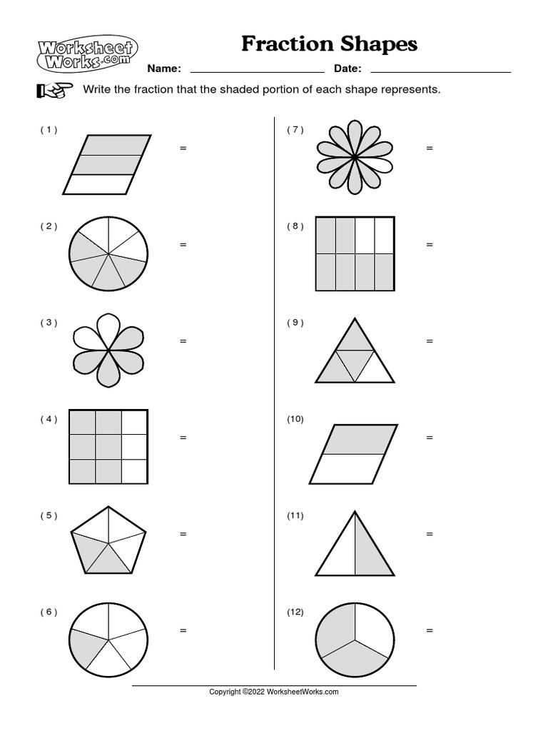 WorksheetWorks Fraction Shapes 1 | PDF