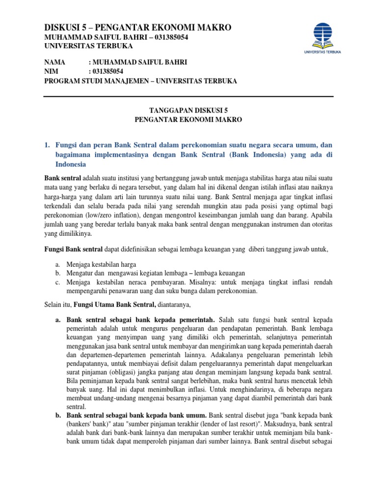M. Saiful Bahri (031385054) - Diskusi 5 Pengantar Ekonomi Makro | PDF