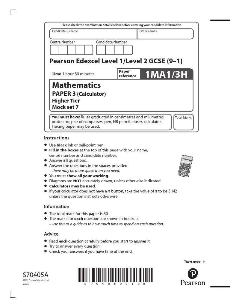 Mock-Set-7 1MA1 3H Question-Paper | PDF | Circle | Mathematics