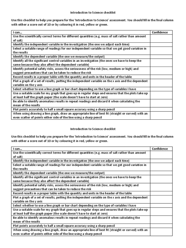 Introduction - To - Science - Checklistv1 | Download Free PDF | Risk ...