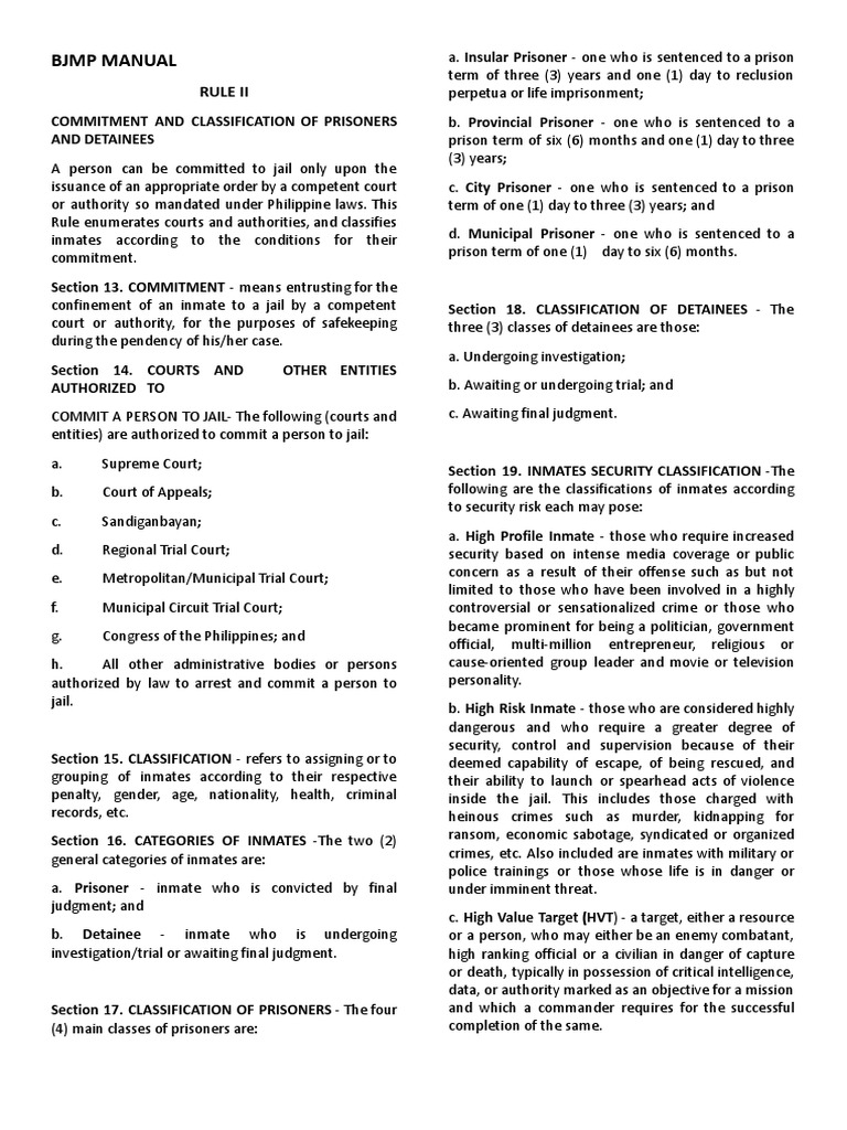 BJMP Manual | PDF | Prison | Psychiatry