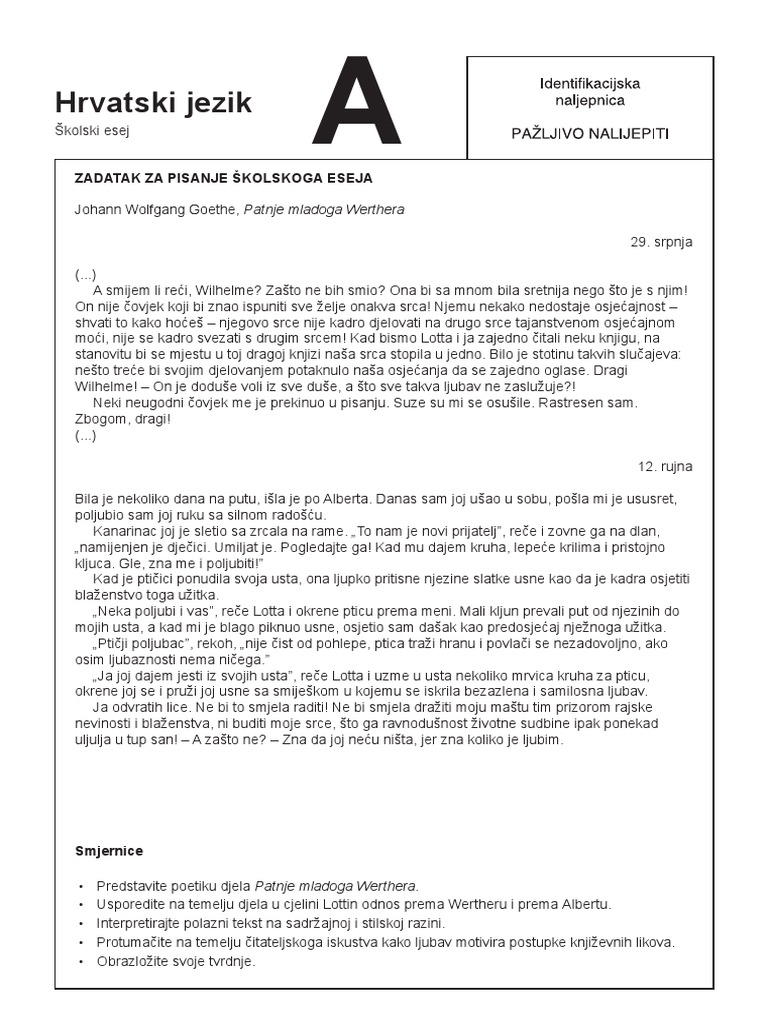 Esejski Zadatak Za A Razinu | PDF