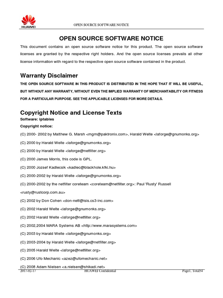 BG2-W09C100B009CUSTC100D001 Open Source Software Notice | PDF | Source Code | Free Software