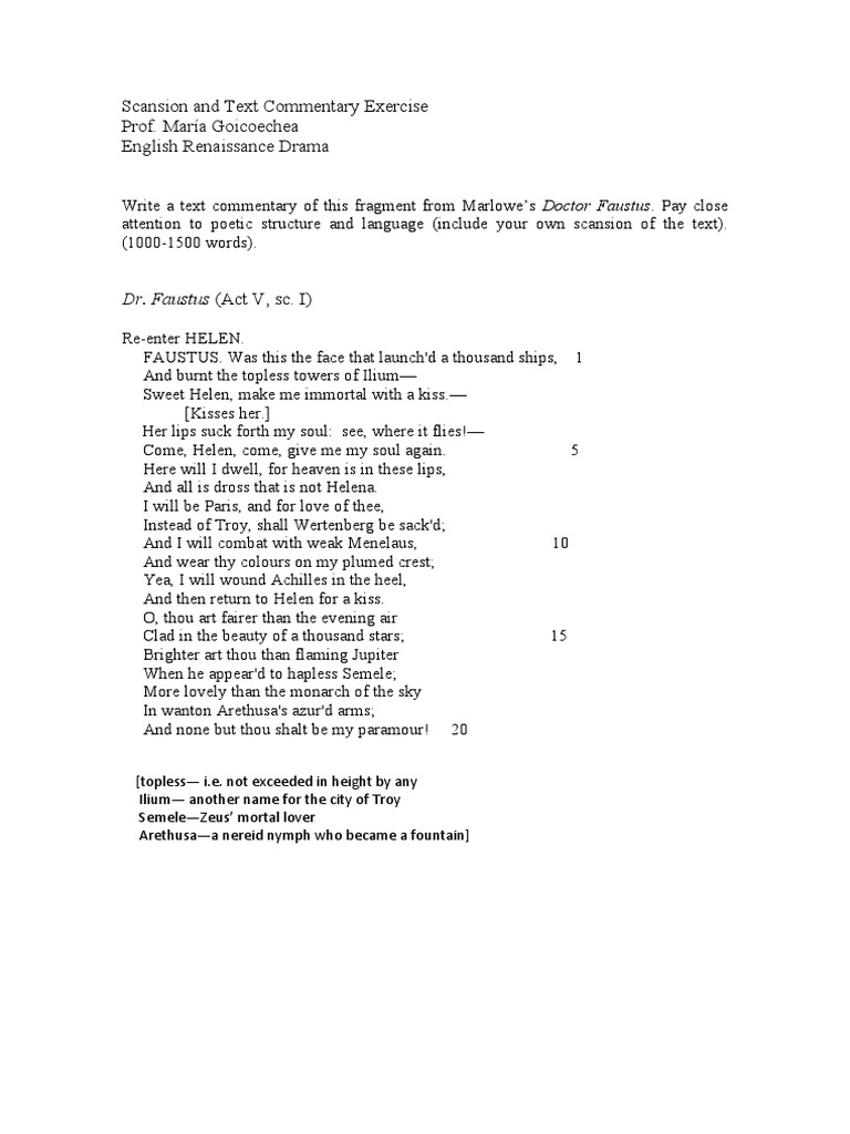 Dr. Faustus Scansion Exercise | PDF | Poetry