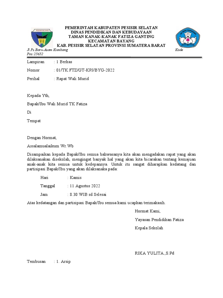 Surat Pertemuan Wali Murid | PDF