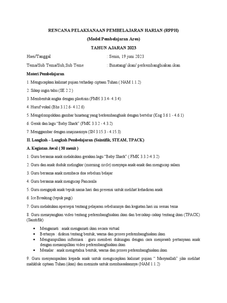 RPPH Model Area | PDF | Seni & Disiplin Bahasa