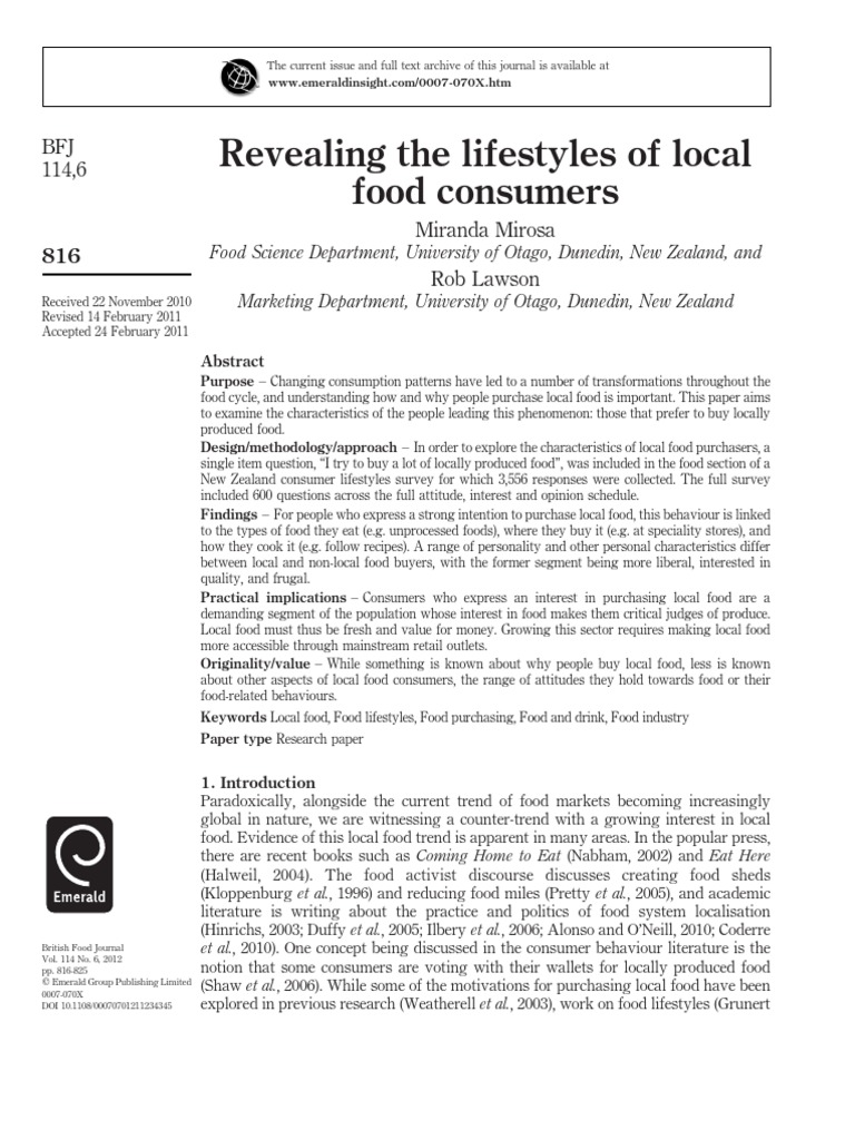 Revealing The Lifestyles of Local Food C | PDF | Meal | Survey Methodology