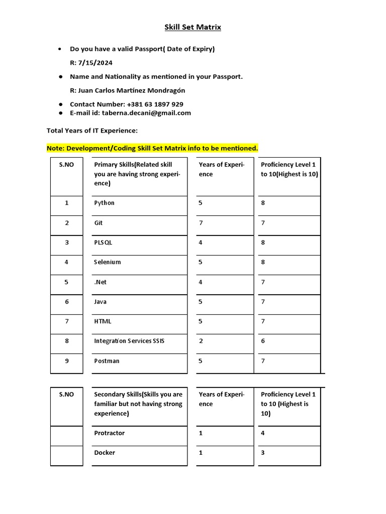 Skill Set Matrix | PDF | Software Development | Software Engineering