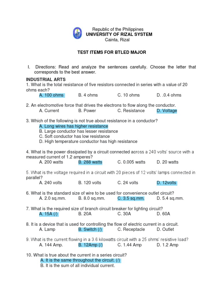 Harold A. Abella - Cbc-Reviewer For Btled Major | PDF | Electrical ...