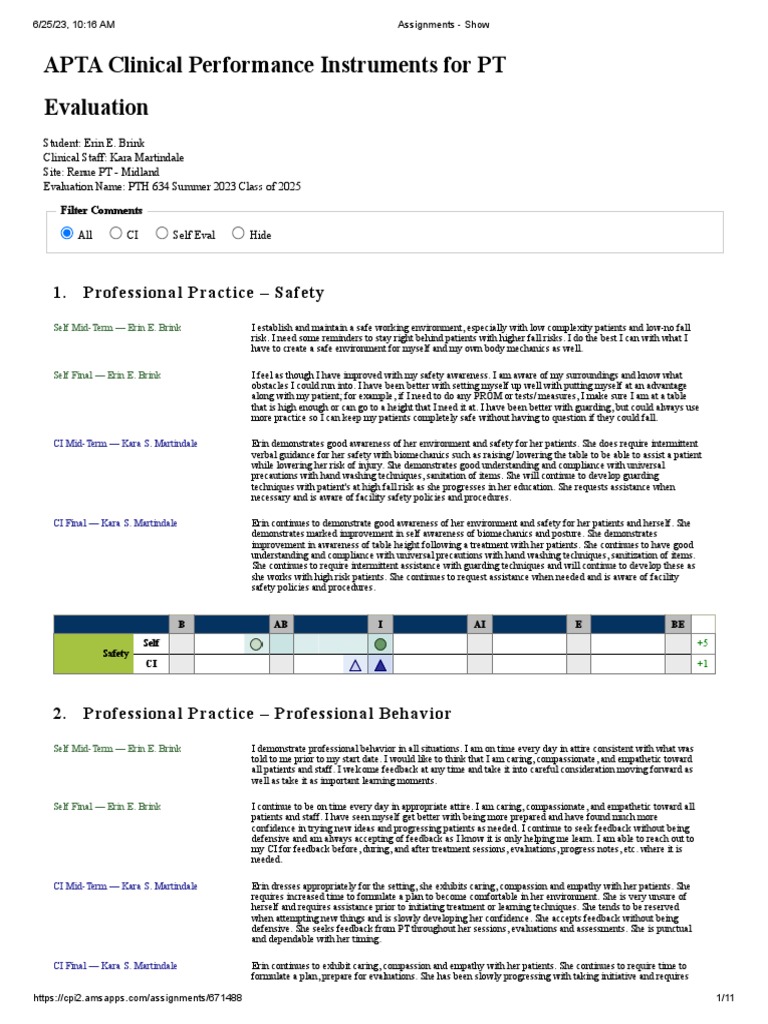 APTA Clinical Performance Instruments For PT Evaluation: 1 ...