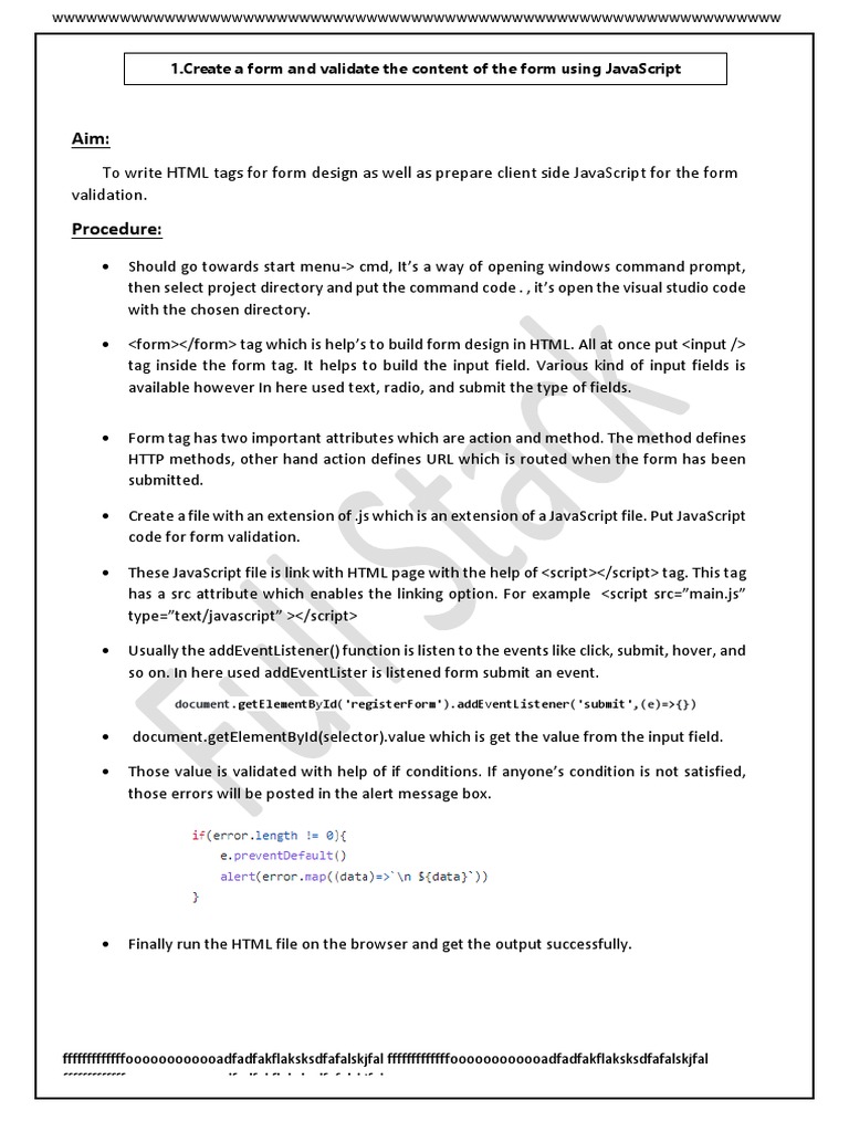 1.create A Form and Validate The Content of The Form Using Javascript | PDF | Html Element | Html