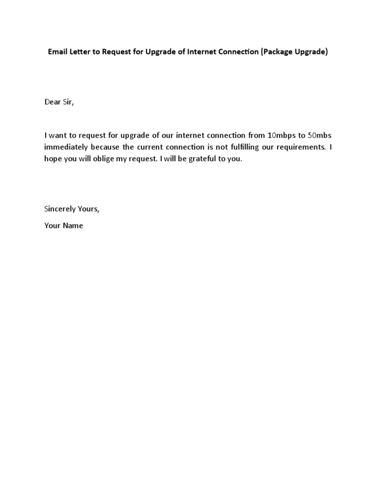Email Letter To Request For Upgrade of Internet Connection | PDF