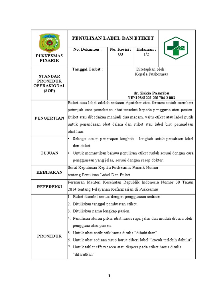 Sop Penulisan Label Dan Etiket | PDF
