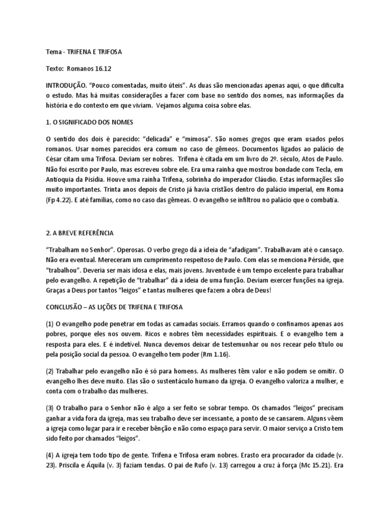 Trifena e Trifo | PDF | Apóstolo Paulo | Roma Antiga