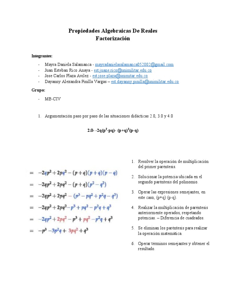 Factorización y Propiedades Algebraicas | PDF | Factorización | Matemáticas