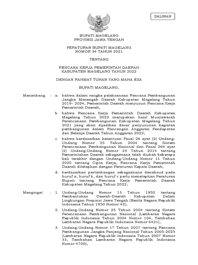 889 Perbup 34 Tahun 2021 | PDF | Pengelolaan Keuangan & Uang