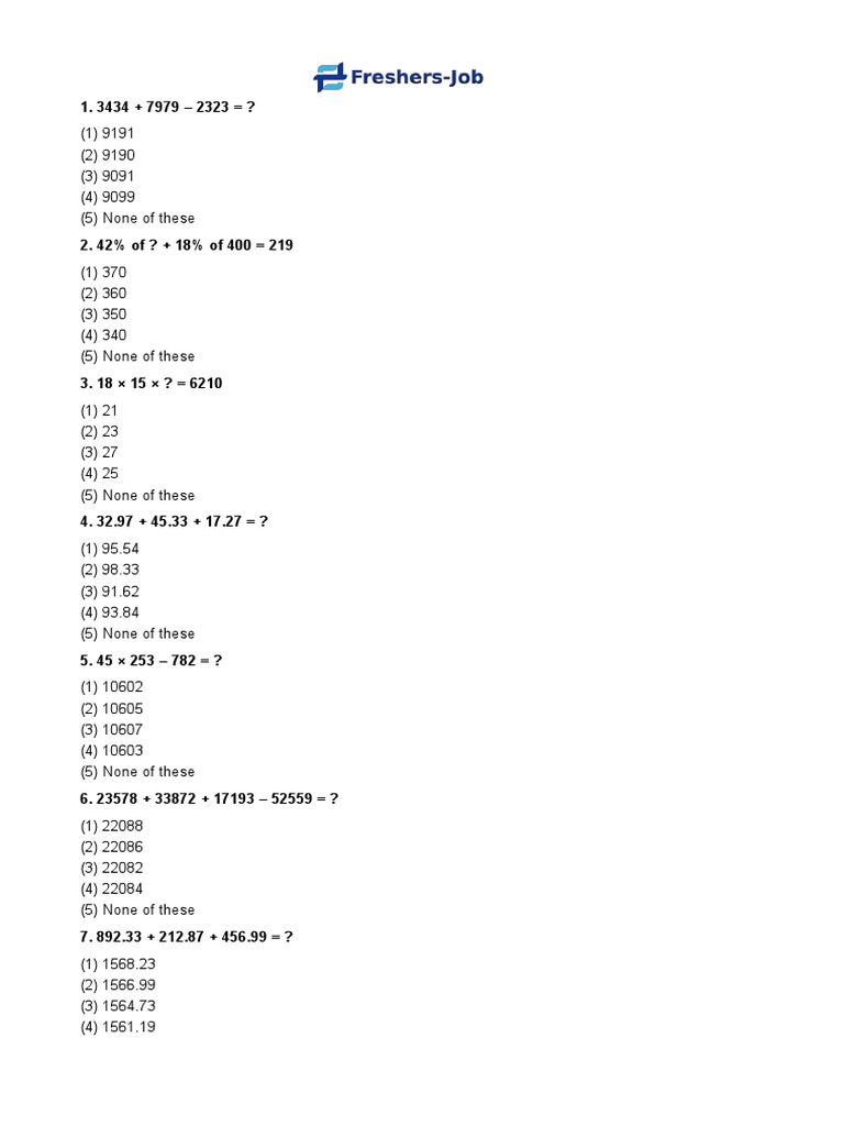 TCS NQT Numerical Ability Sample Placement Paper | PDF