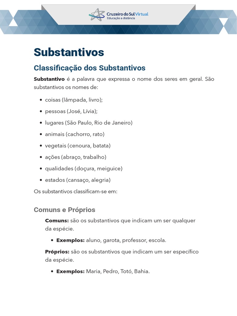 Substantivos | PDF | Plural | Substantivo