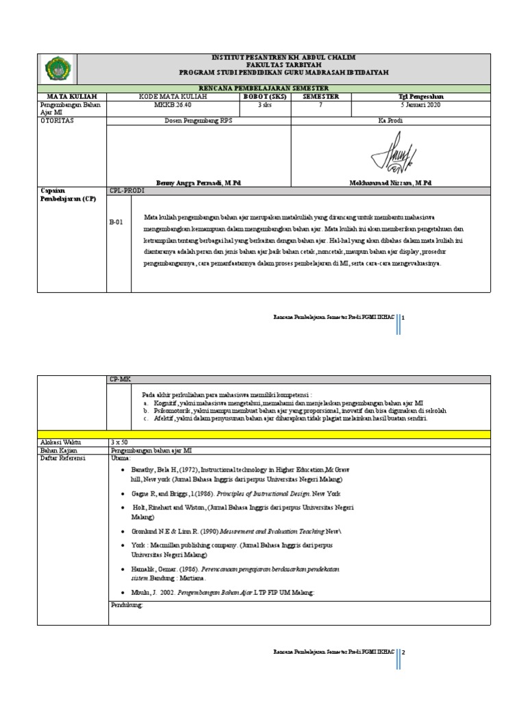 RPS Pengembangan Bahan Ajar Mi | PDF