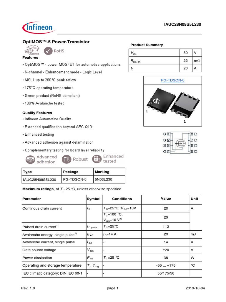 Infineon IAUC28N08S5L230 DataSheet v01 00 en | PDF | Field Effect Transistor | Diode
