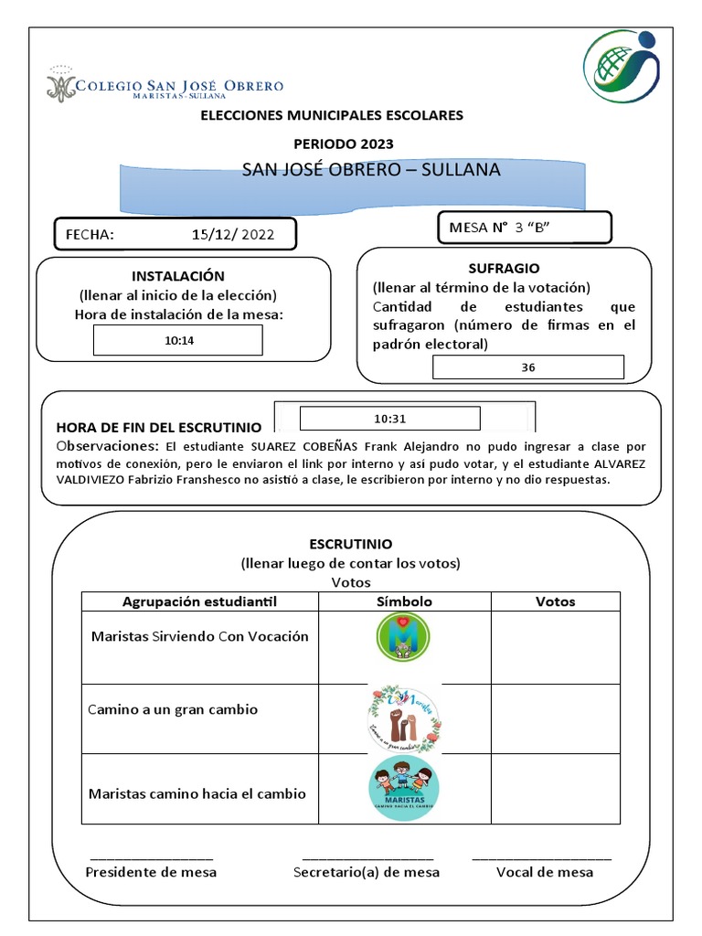 ACTA DE INSTALACIÓN 3ro B | PDF