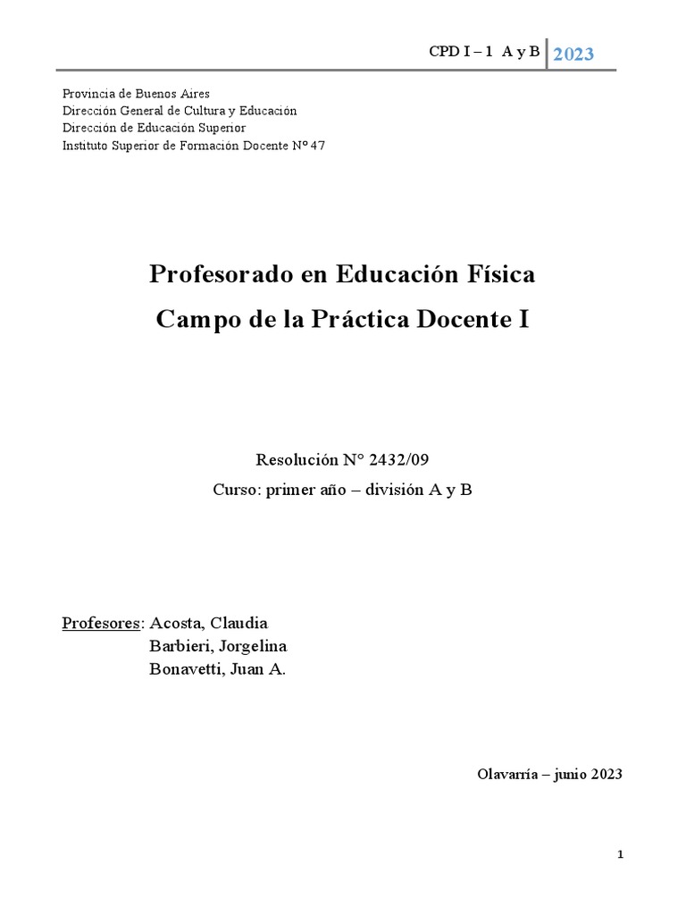 CPD I: Práctica Docente 2023 | PDF | Maestros | Enseñando