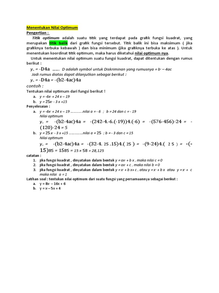 Nilai Optimum | PDF