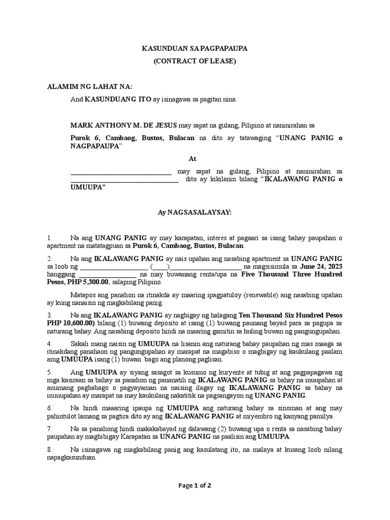 kasunduan ng pagpapaupa | PDF