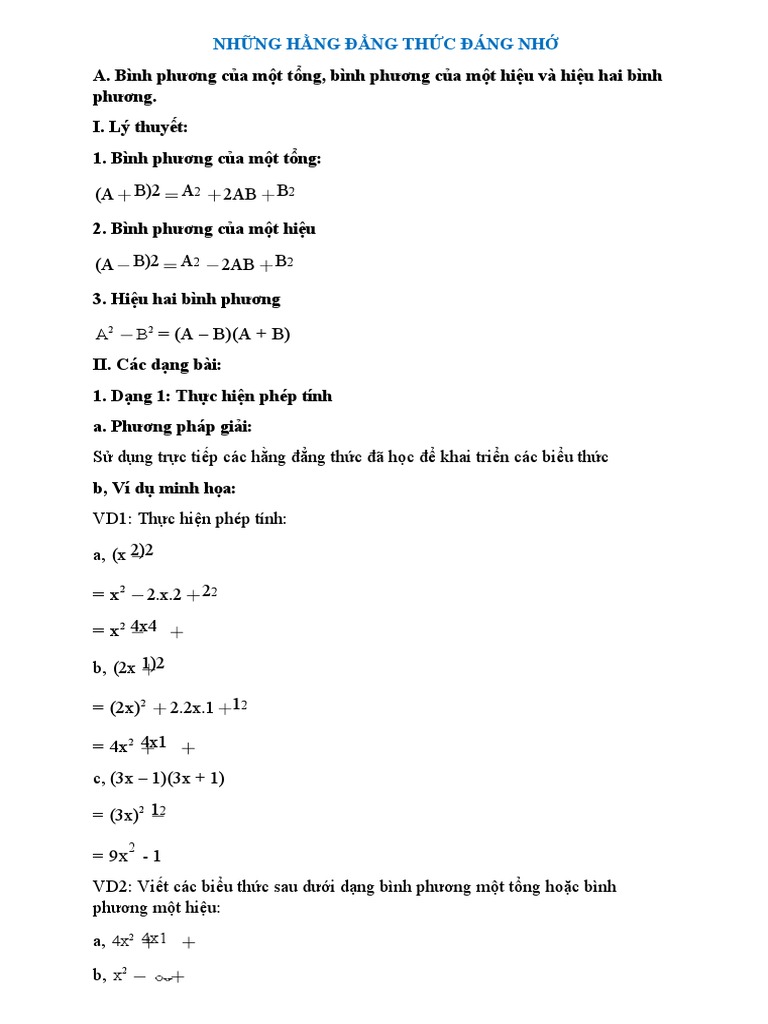 Nhung Hang Dang Thuc Dang Nho Lop 8 Va Cach Giai Cac Dang Bai Tap Toan | PDF