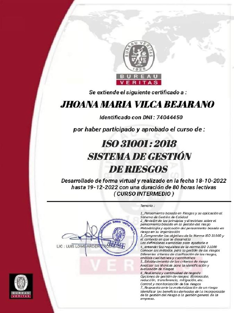 Bureau Veritas Formación Certificación Normativa ISO 31001 Sistema de ...