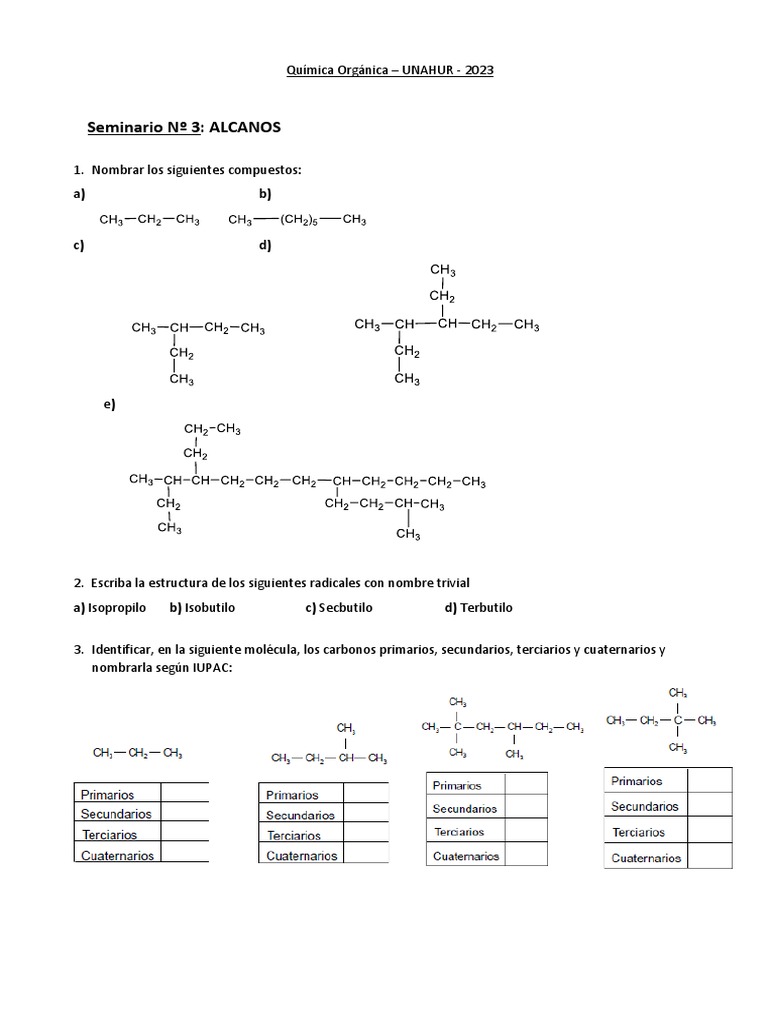 Seminario N°3 Alcanos | PDF