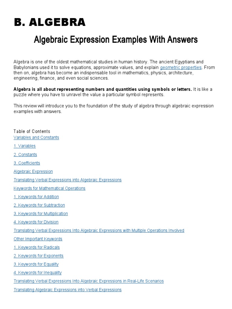 ALGEBRA | PDF | Division (Mathematics) | Exponentiation