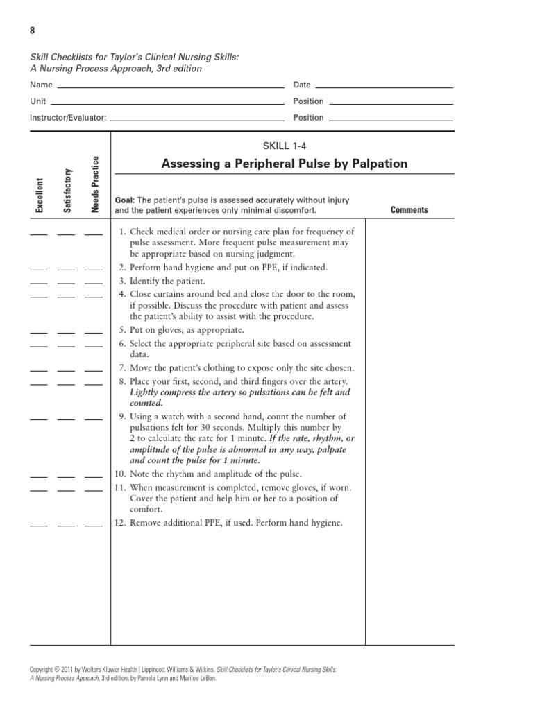 Assessing a Peripheral Pulse by Palpation | PDF | Pulse | Health Care