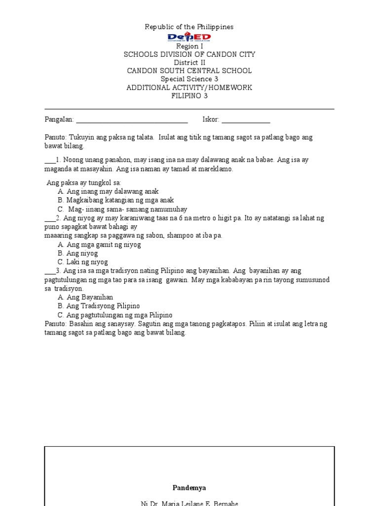 Additional Activity in Filipino | PDF