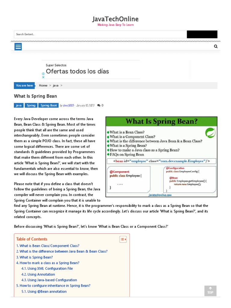 What Is Spring Bean - JavaTechOnline | PDF | Class (Computer Programming) | Inheritance (Object ...