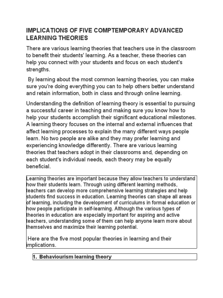 Implications of Cognitive Learning Theory in Teaching and Learning ...
