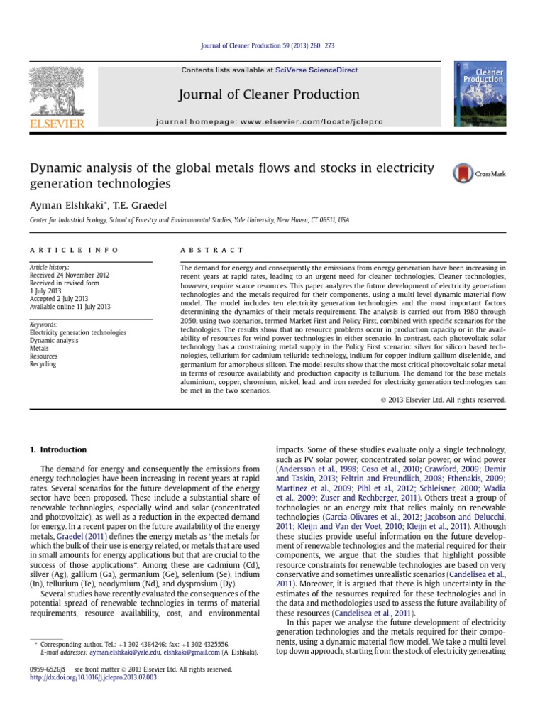 Dynamic Analysis of The Global Metals Flows and Stocks in Electricity ...
