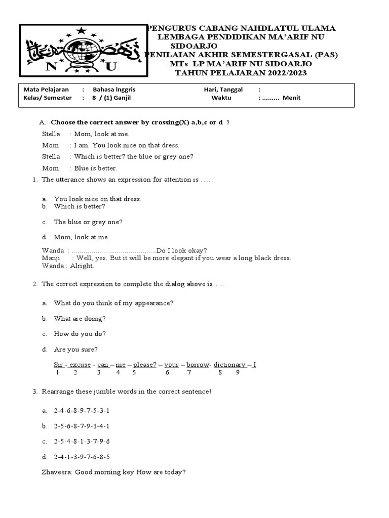 SOAL PAS B. Ing 8 | PDF