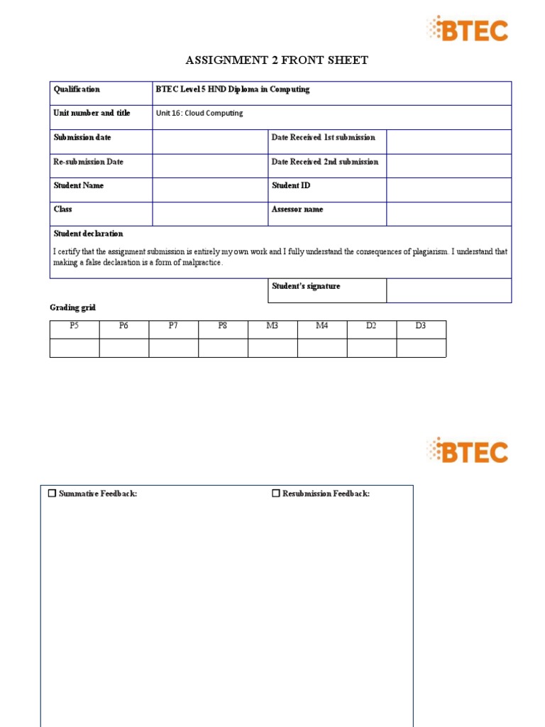 Unit 16.Assignment 2 frontsheet (2018-2019) | PDF